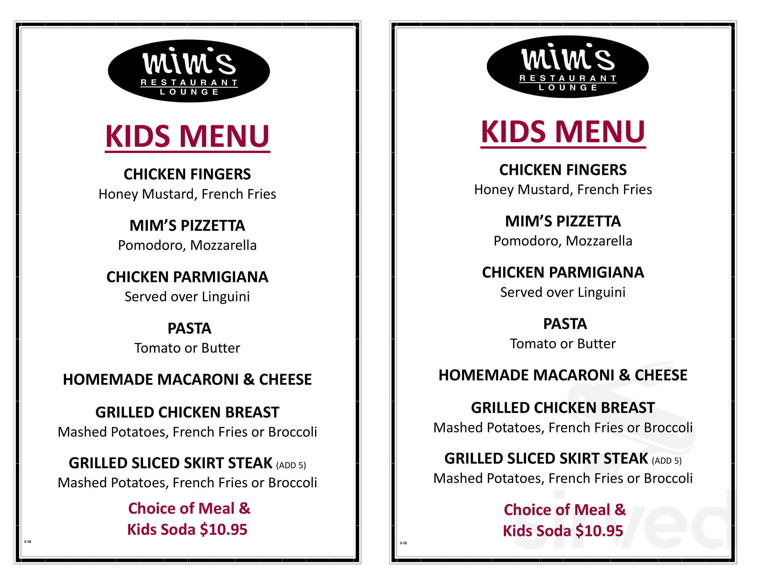 Mim's Restaurant menu in Roslyn Heights, New York, USA