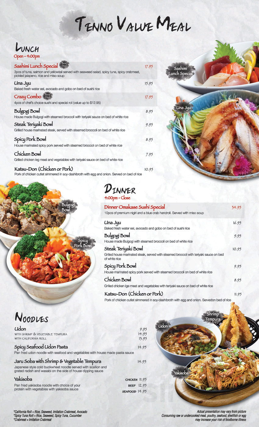 Tenno Sushi menu in Los Angeles, California, USA