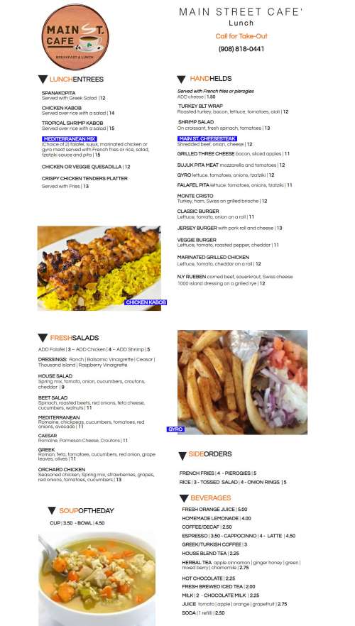 Main St. Cafe menu in Phillipsburg, New Jersey, USA
