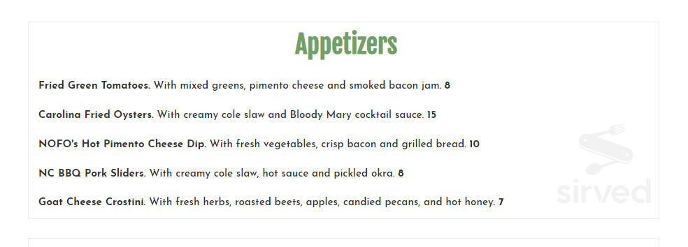 NOFO @ the Pig menu in Raleigh, North Carolina, USA