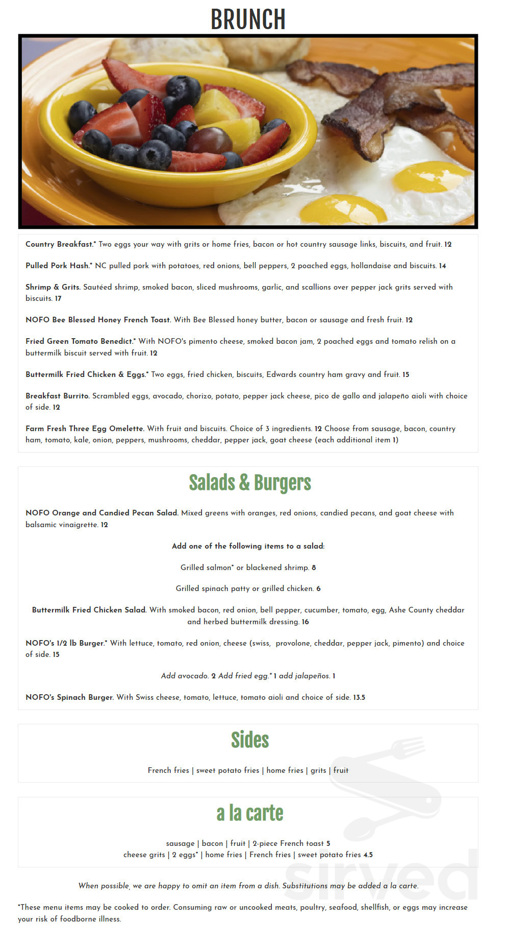 NOFO @ the Pig menu in Raleigh, North Carolina, USA