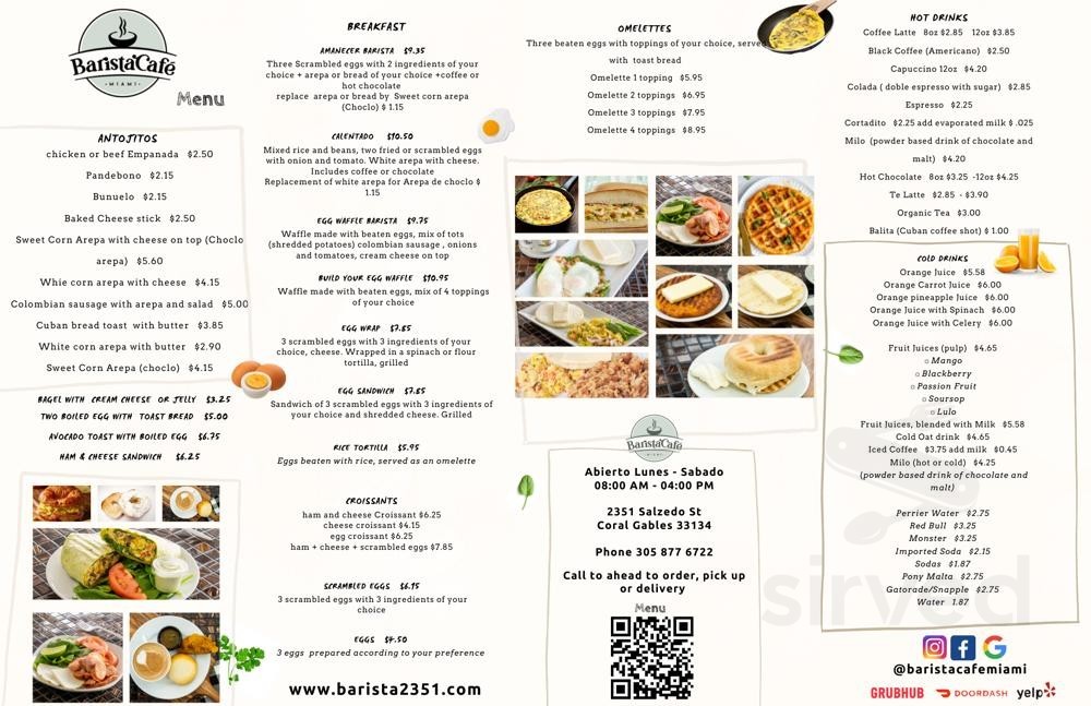 BARISTA CAFE menu in Coral Gables, Florida, USA