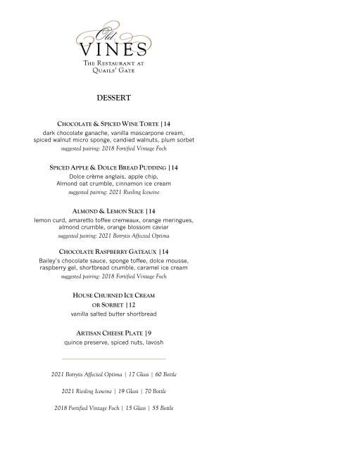 The Market at Quails' Gate menu in Kelowna, British Columbia, Canada