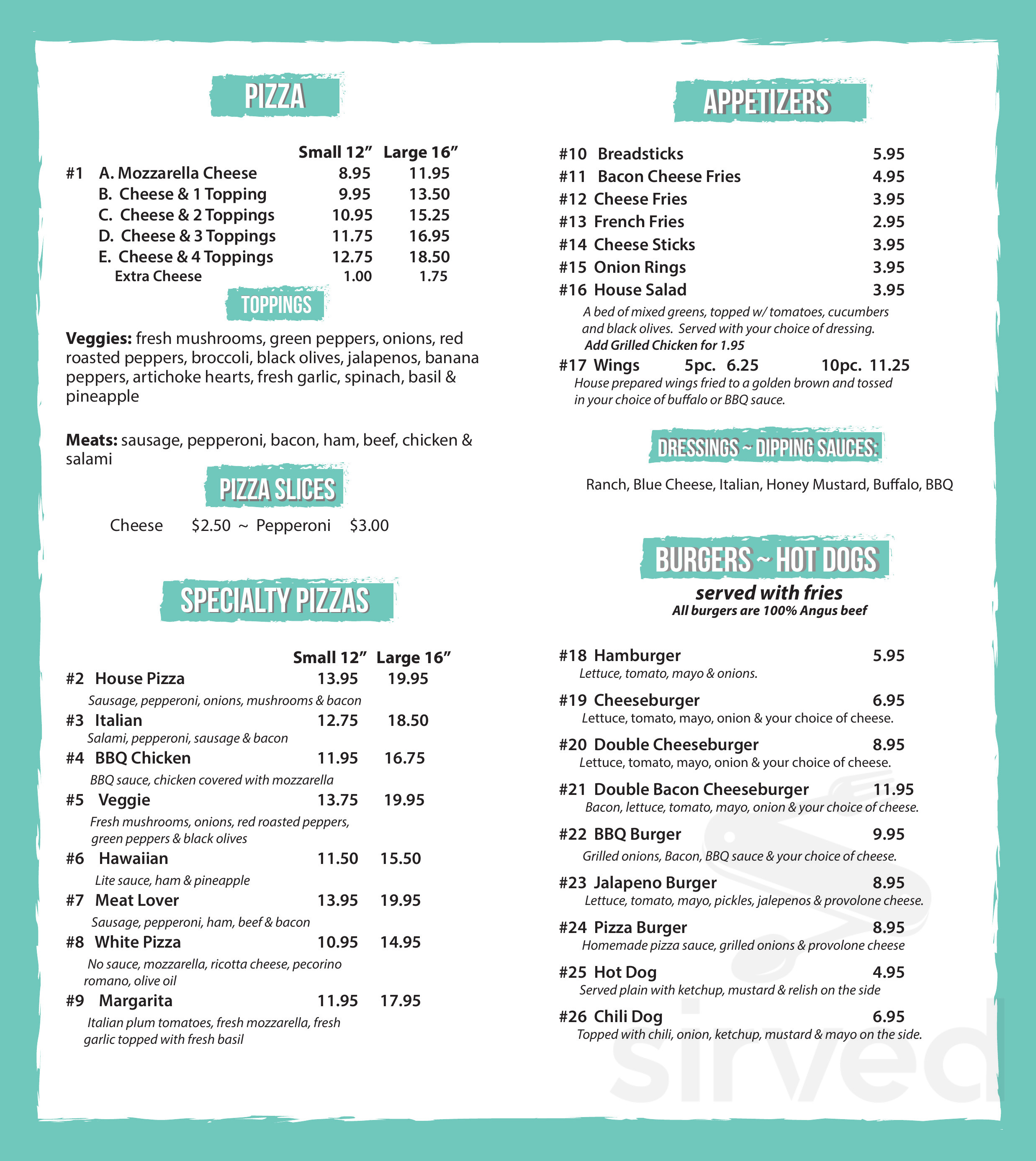 Mariner Pizza menu in Myrtle Beach, South Carolina, USA
