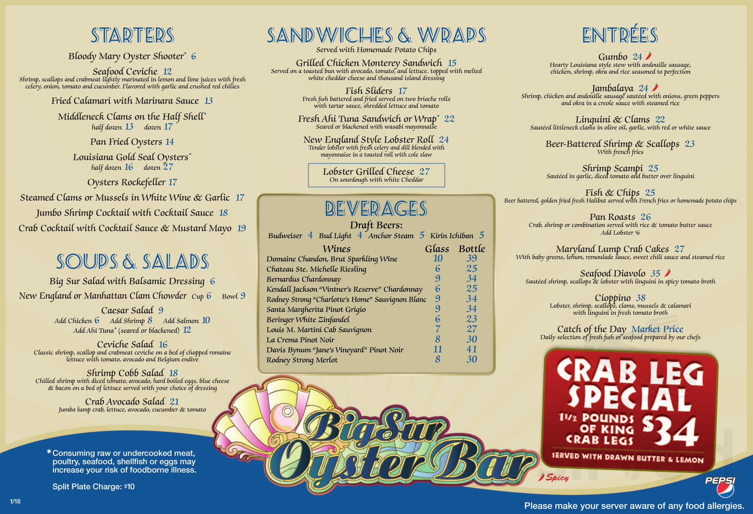 Oyster Bar At Southpoint menu in Nevada, 89183, USA