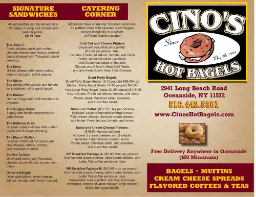 Cino's Hot Bagels menu in North Massapequa, New York, USA