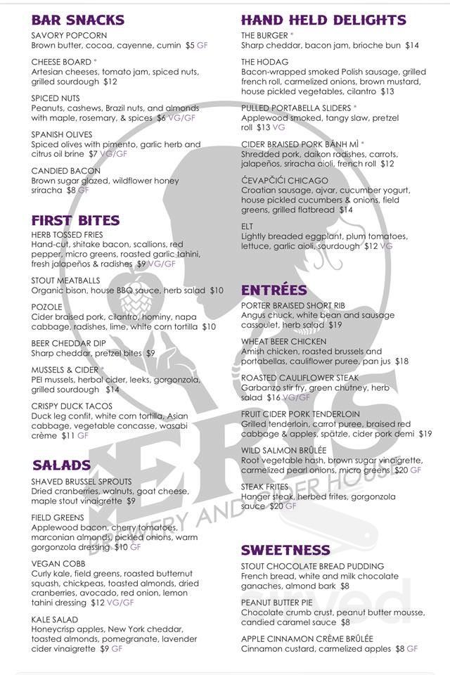 Menu - Chicago IL's ERIS Brewery and Cider House | Sirved