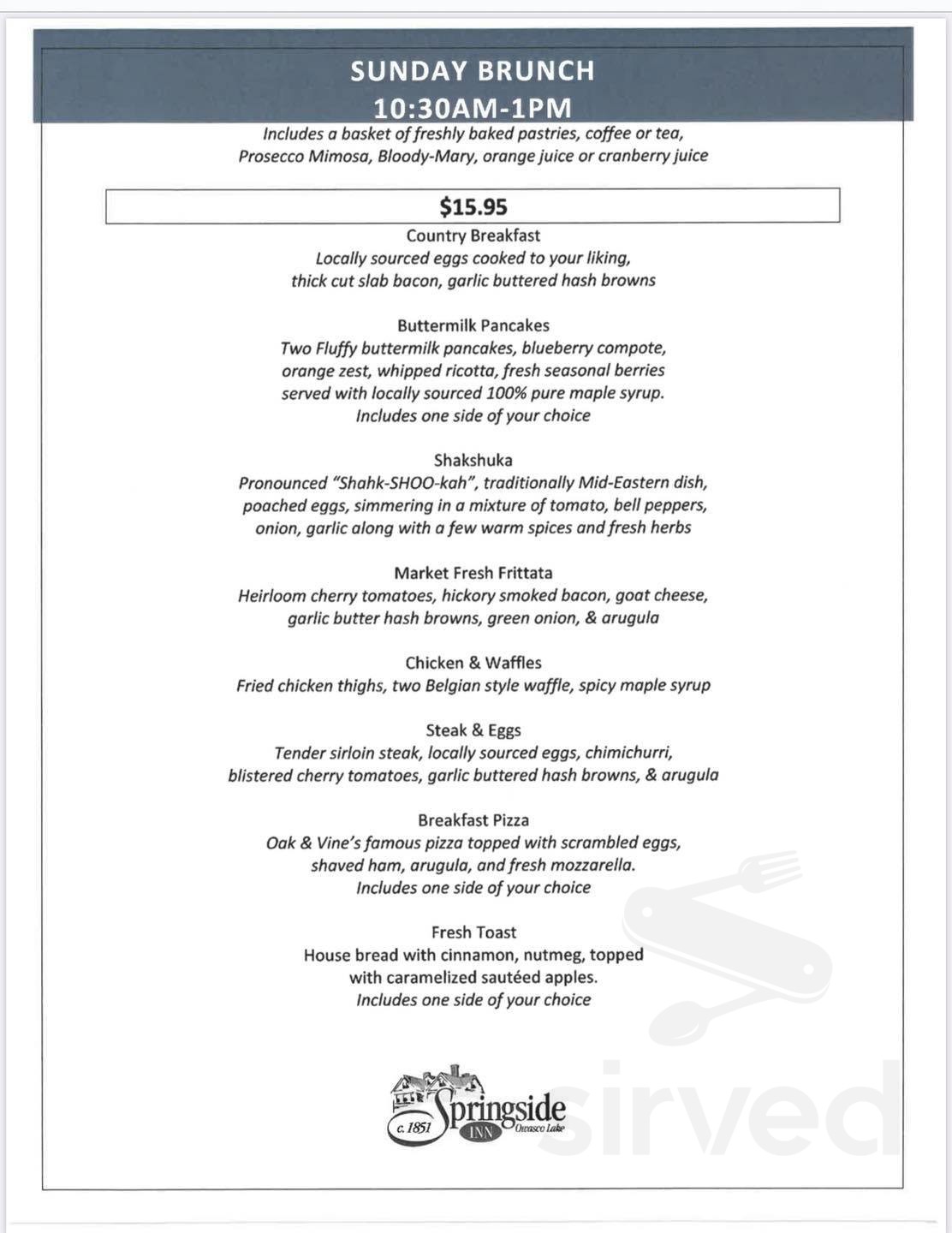 Oak & Vine At Springside menu in Auburn, New York, USA