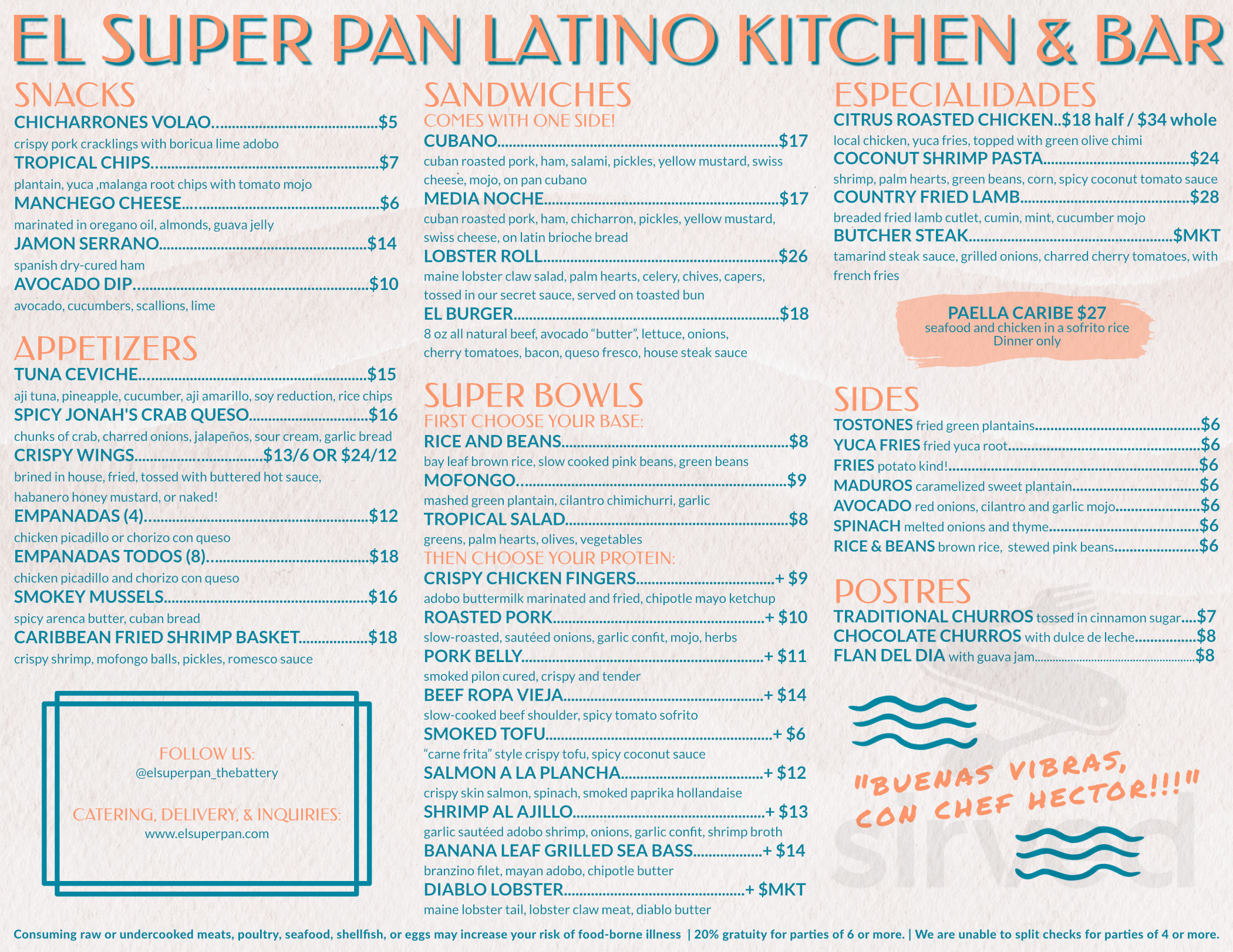 El Super Pan Latino Kitchen & Bar menu in Atlanta, Georgia, USA