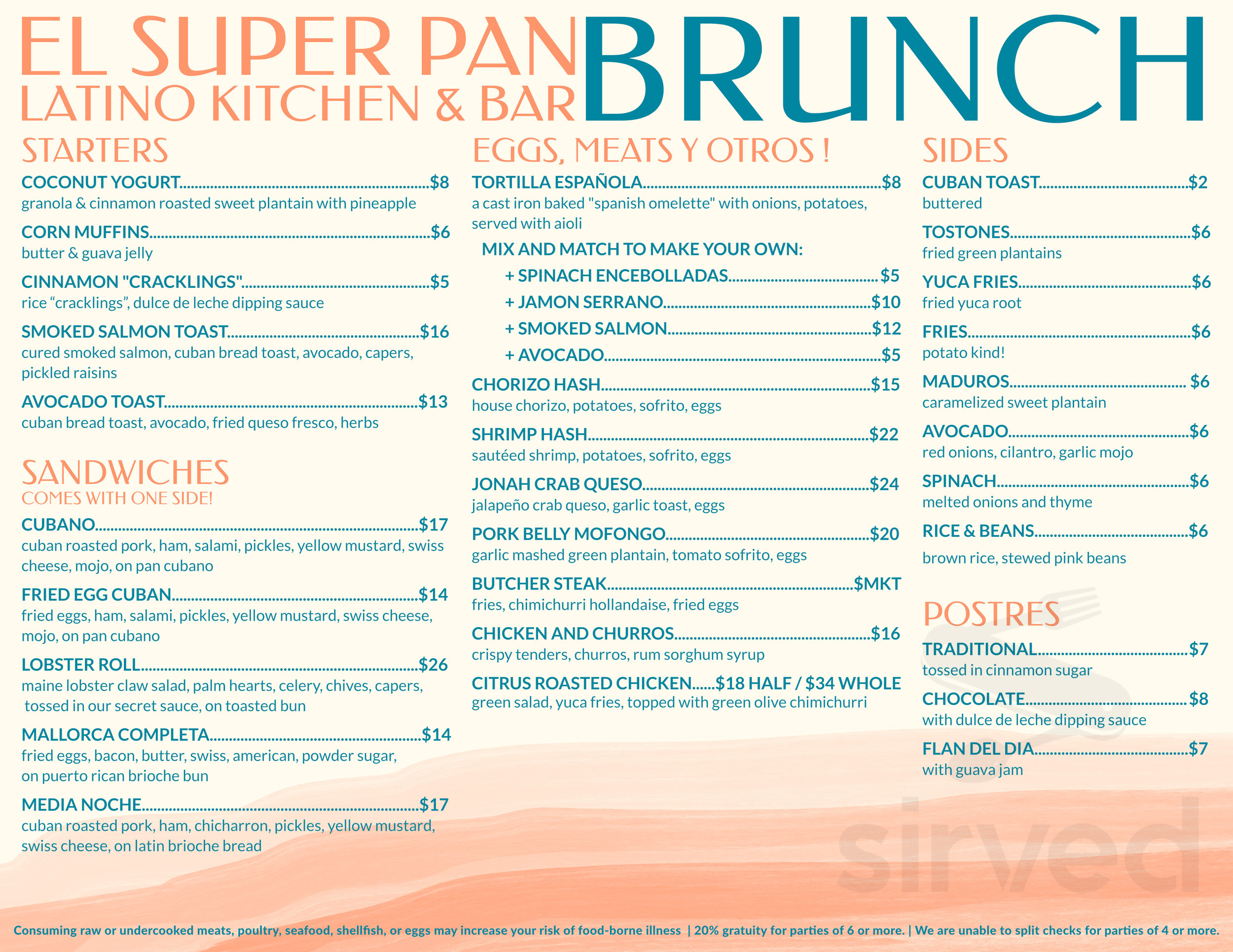 El Super Pan Latino Kitchen & Bar menu in Atlanta, Georgia, USA