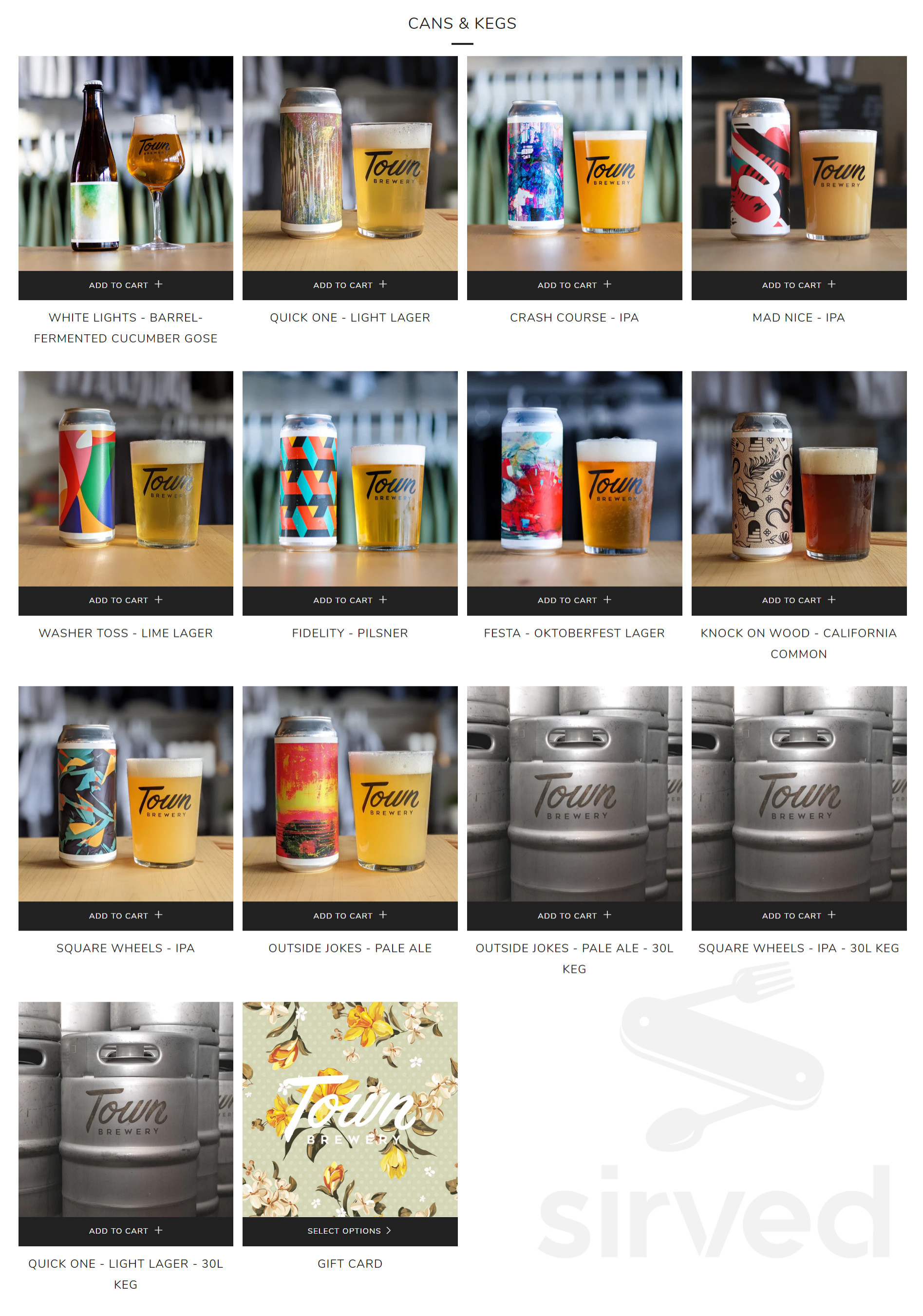 Menu for Town Brewery in Whitby, ON | Sirved