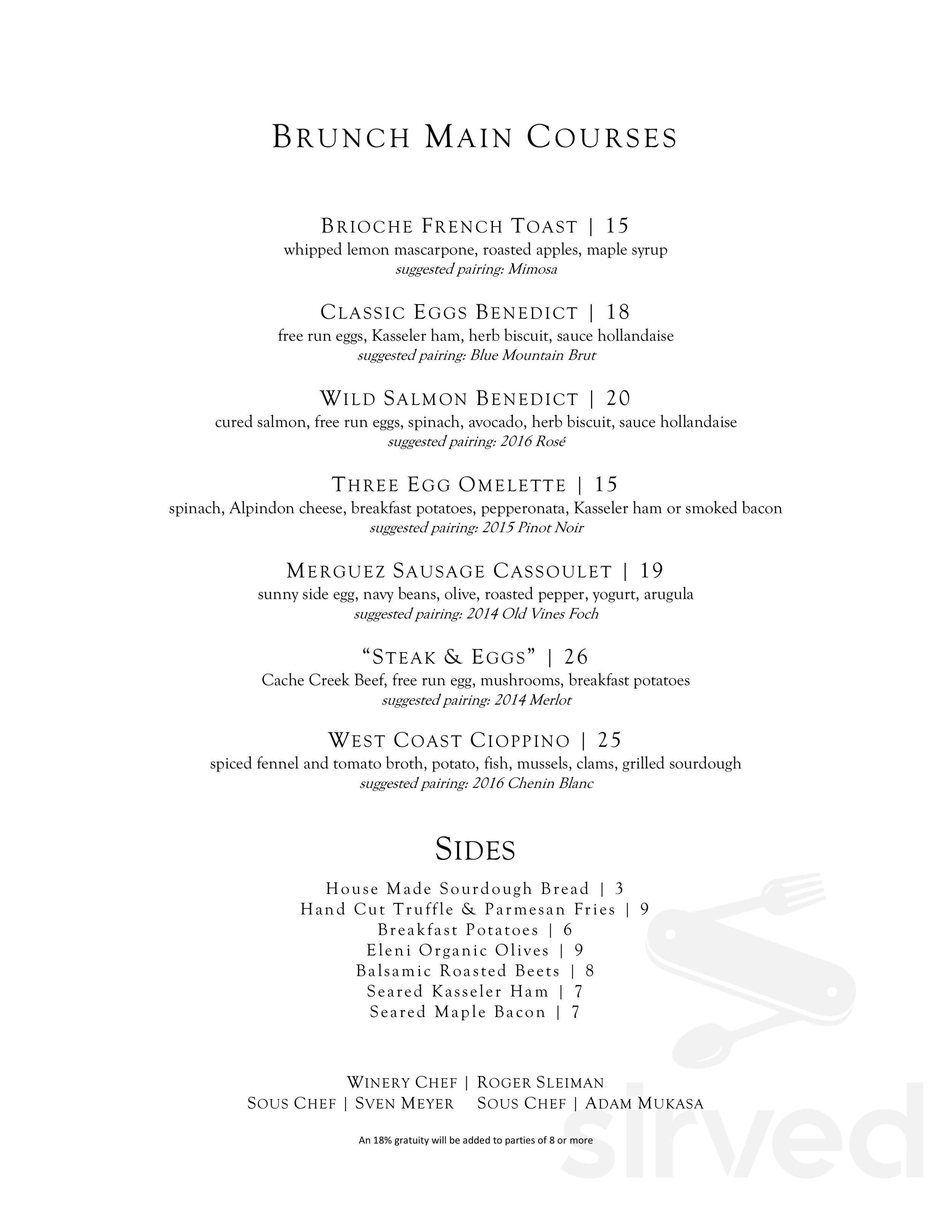 Quails' Gate Winery menus in Kelowna, British Columbia, Canada
