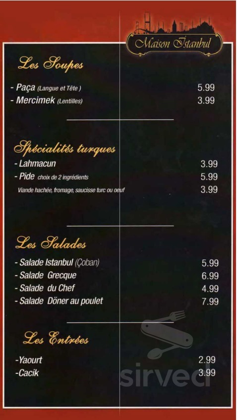 Maison istanbul menu in Longueuil, Quebec J4L 4N5, Canada