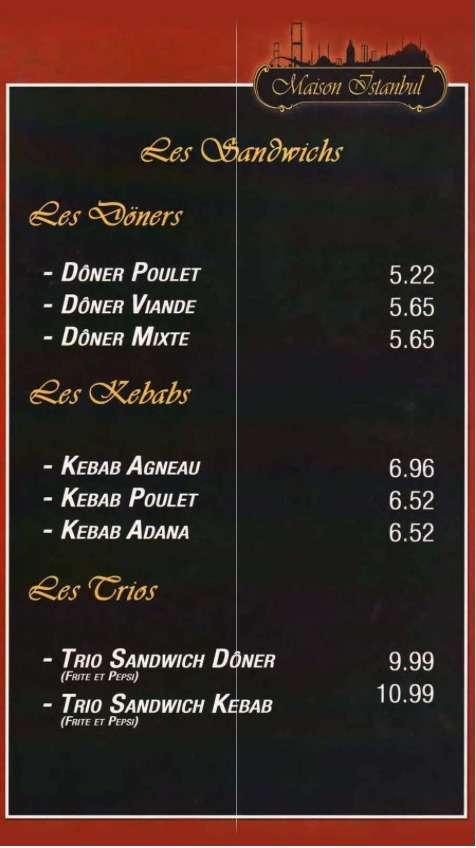 Maison istanbul menu in Longueuil, Quebec J4L 4N5, Canada