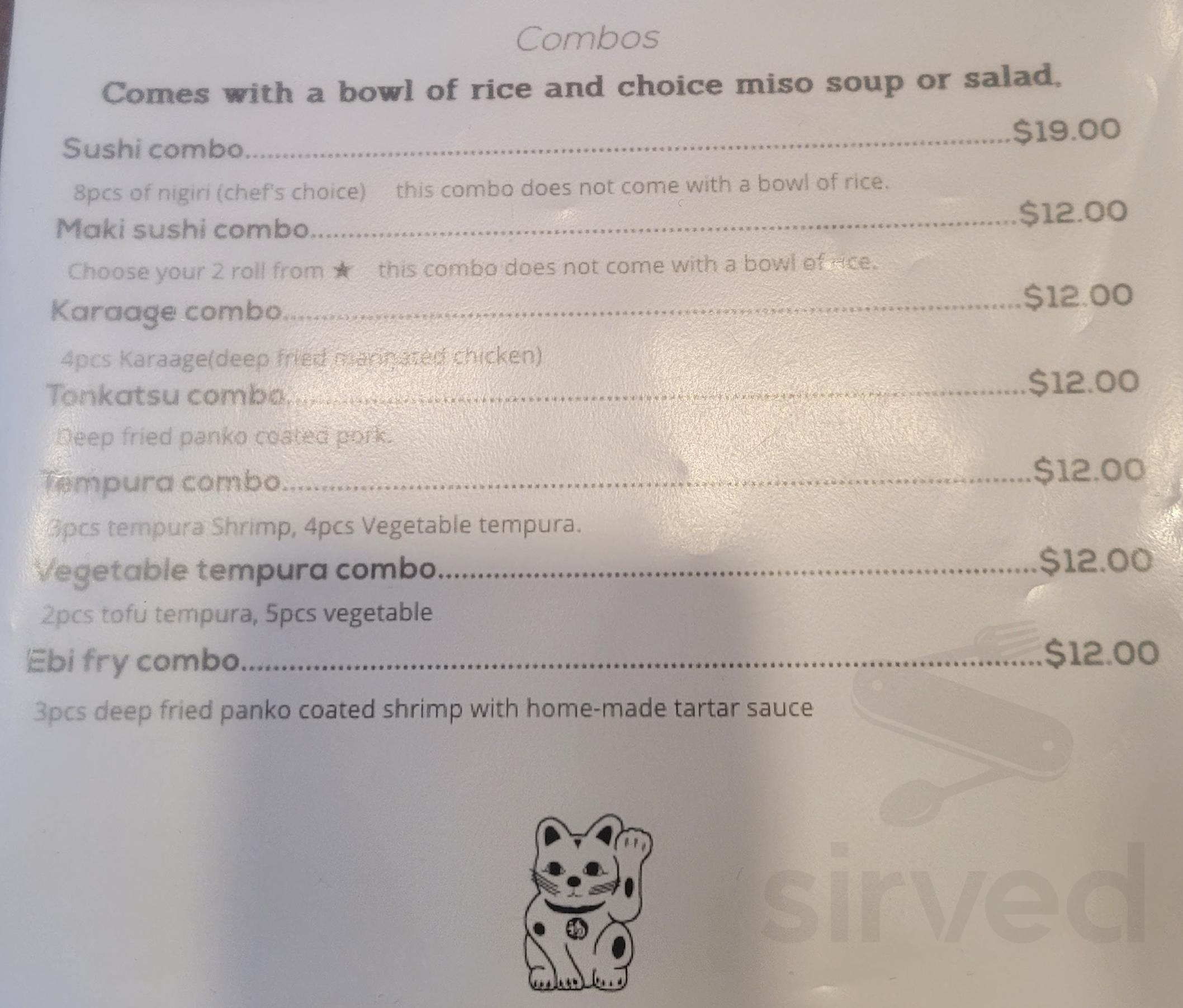 Menu for Doraku in Dartmouth, NS | Sirved