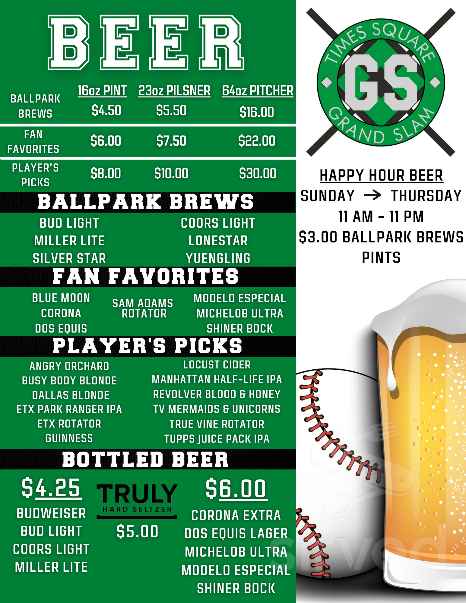 Menu for Times Square Grand Slam in Tyler, Texas, United States