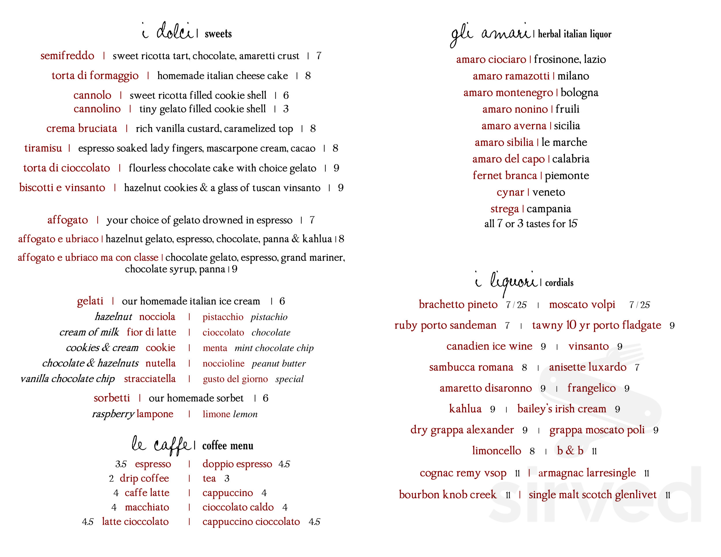 Il Bacio Trattoria menu in Bronxville, New York, USA