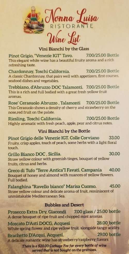 Nonna Luisa Ristorante menu in Anacortes, Washington, USA