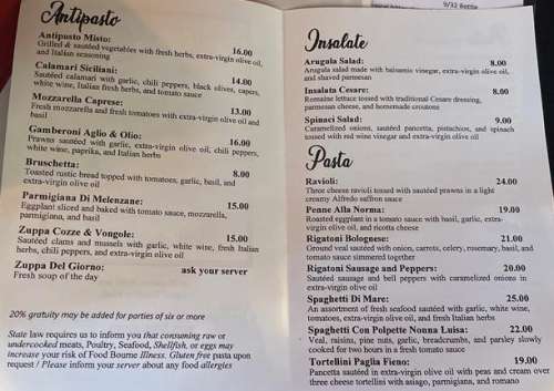 Nonna Luisa Ristorante menu in Anacortes, Washington, USA