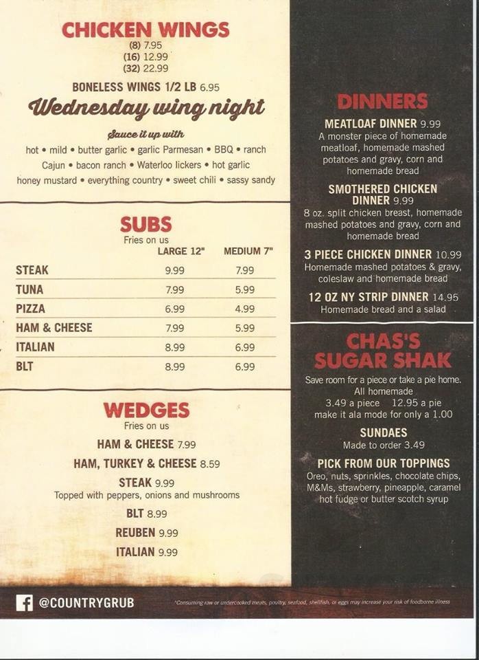 Country Grub menus in Franklin, Pennsylvania, United States