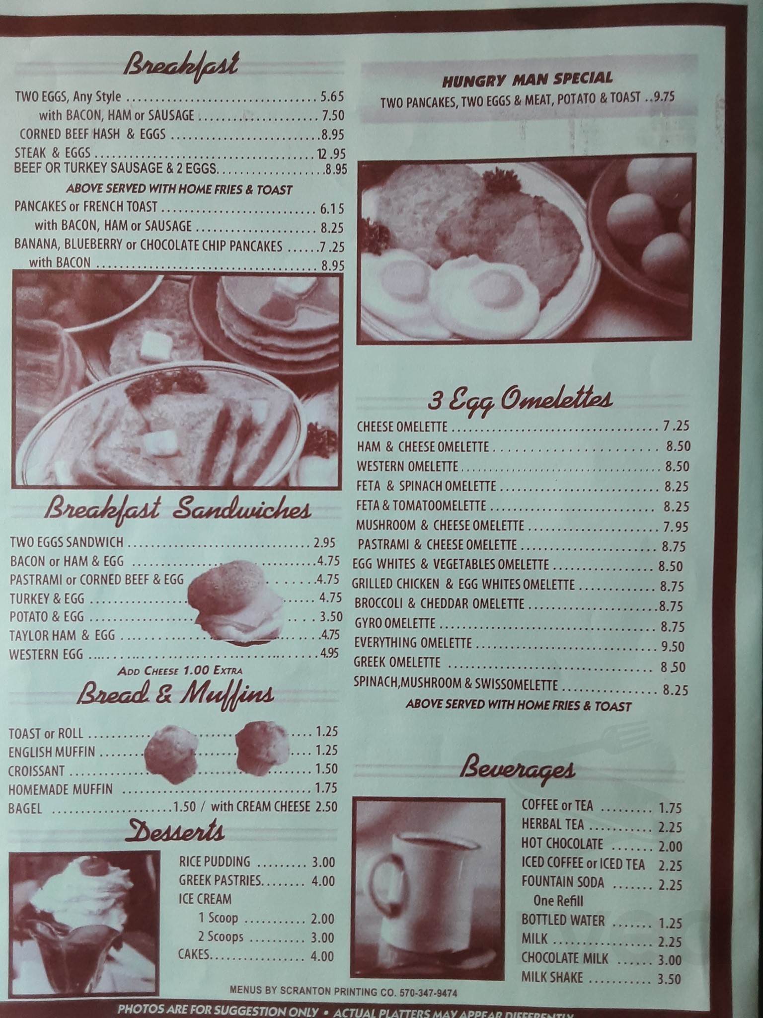 Boulevard Diner menu in Scranton, Pennsylvania, USA