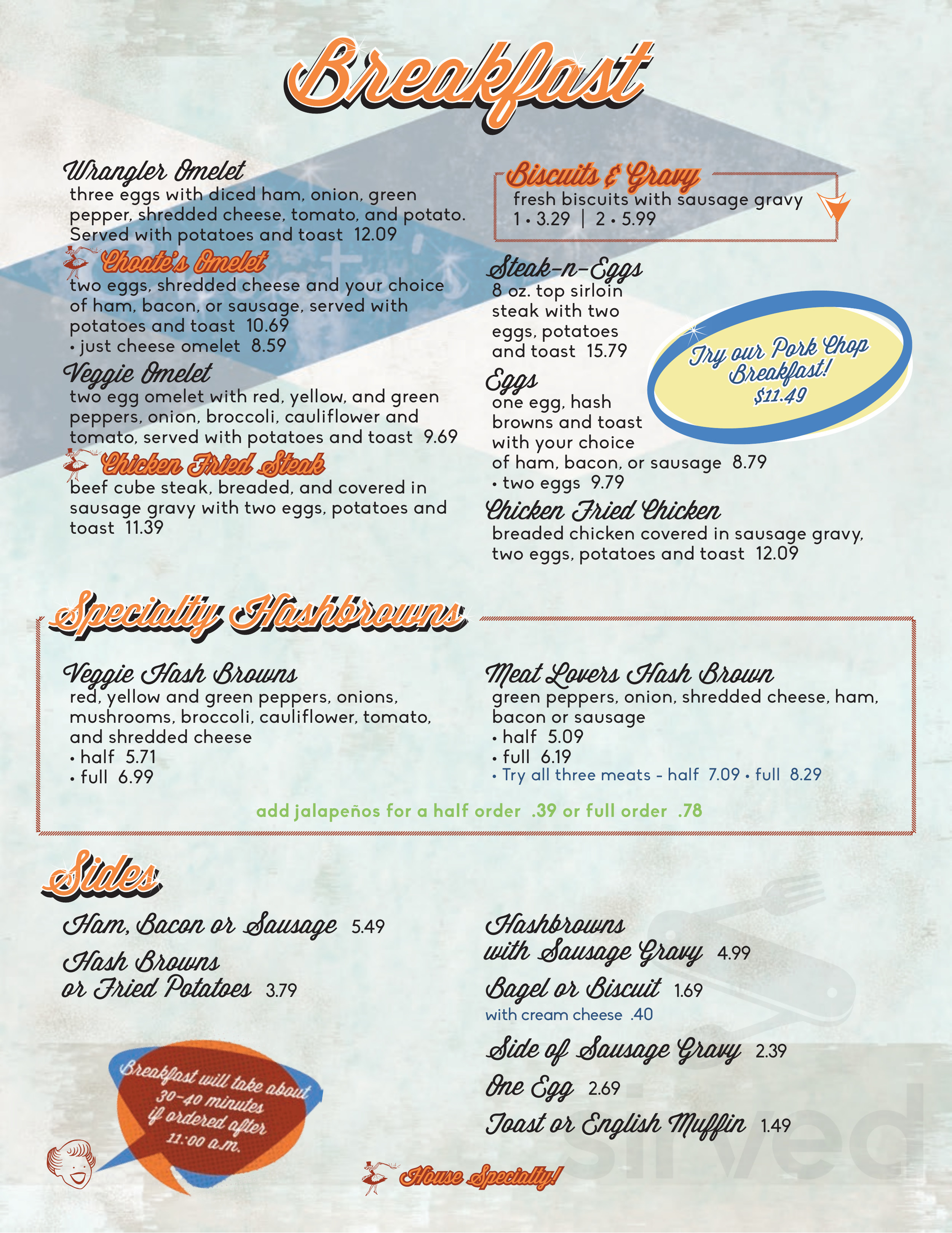 Menu for Choate's Family Diner in Jerome, ID | Sirved