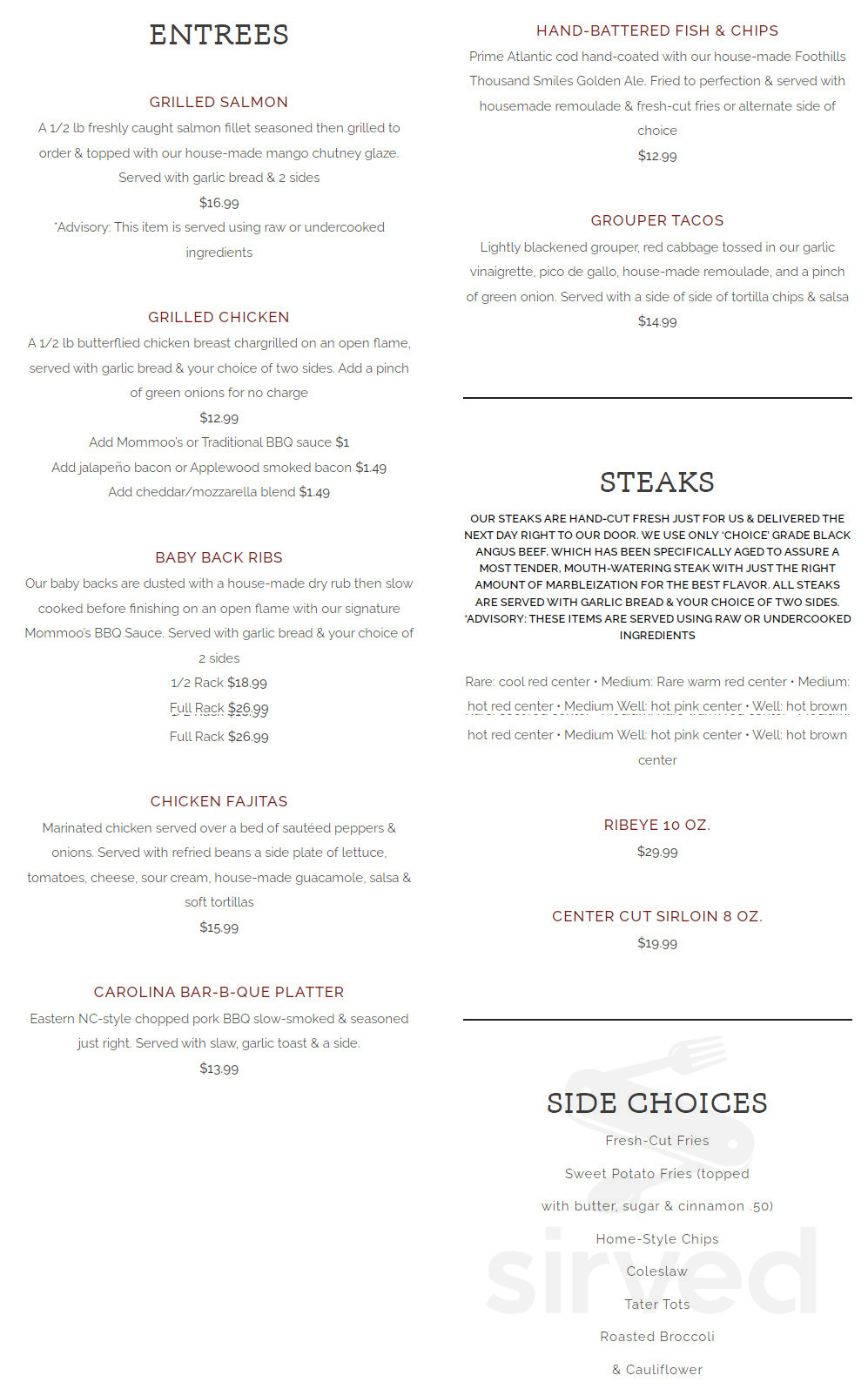 Menu for Duckworth's Grill & Taphouse in Charlotte, North Carolina ...