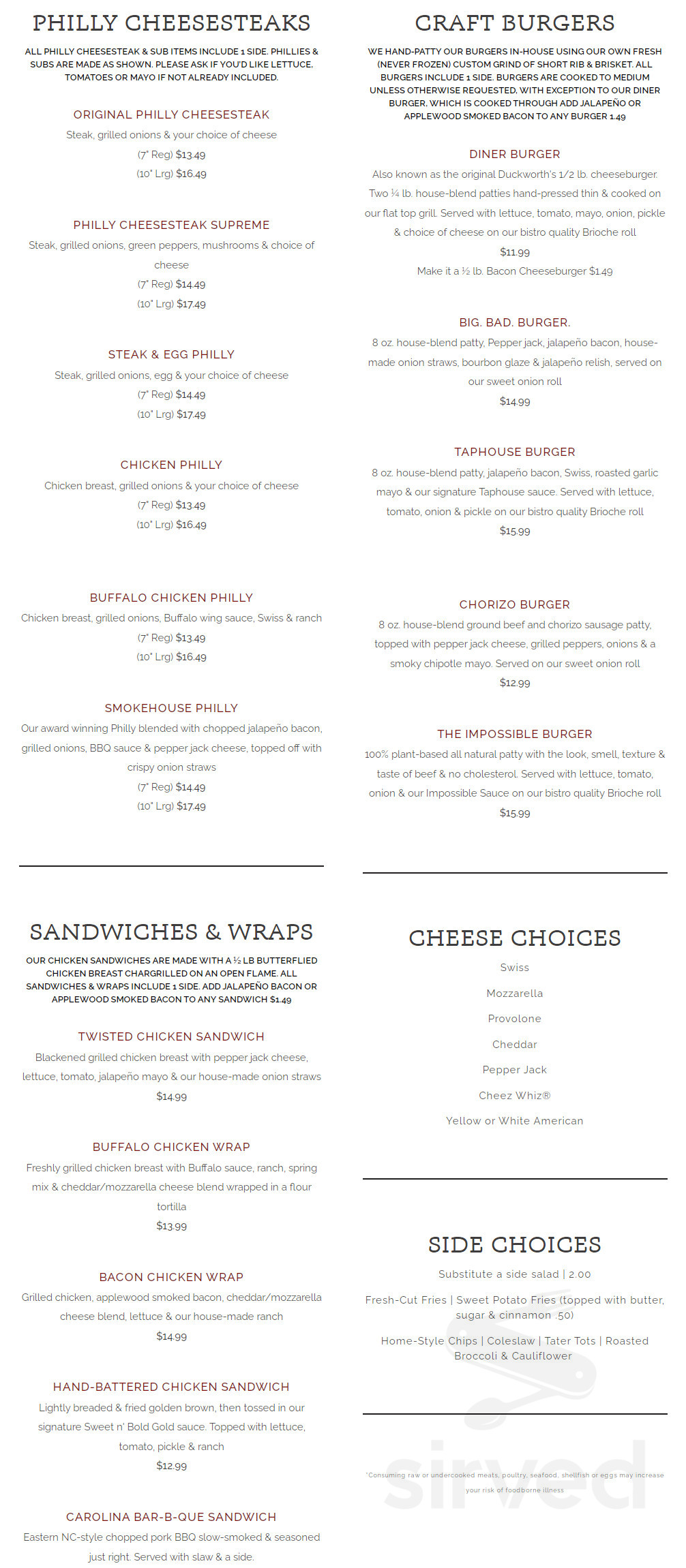 Menu for Duckworth's Grill & Taphouse in Charlotte, North Carolina ...
