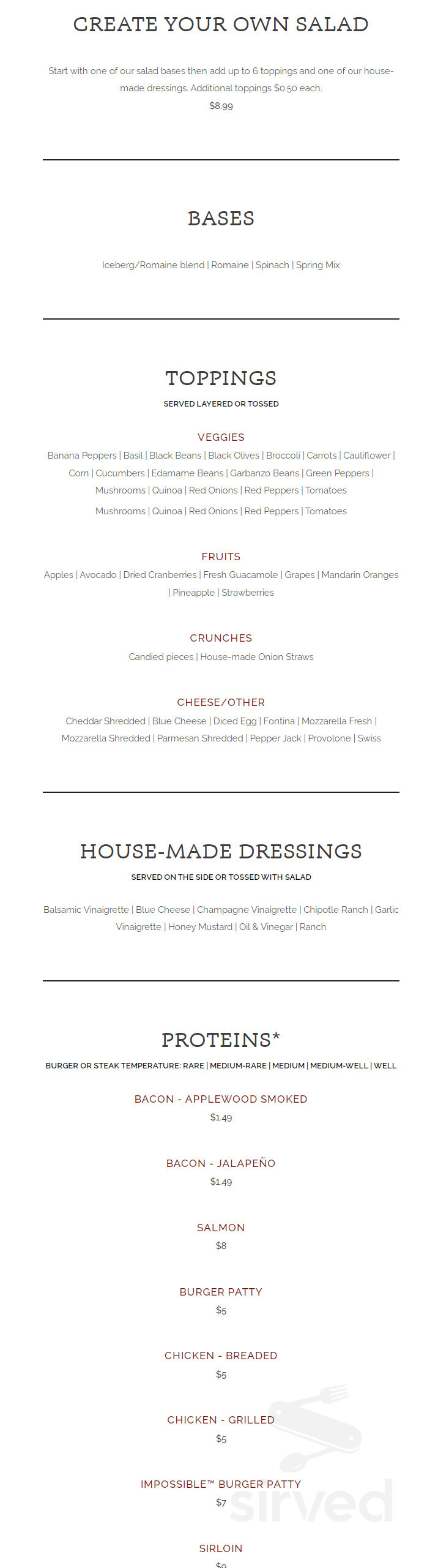 Menu for Duckworth's Grill & Taphouse in Charlotte, North Carolina ...