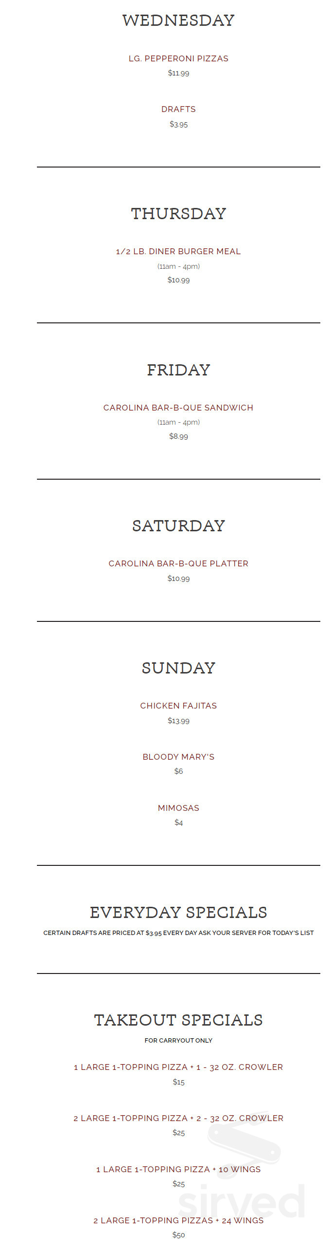 Menu for Duckworth's Grill & Taphouse in Charlotte, North Carolina ...