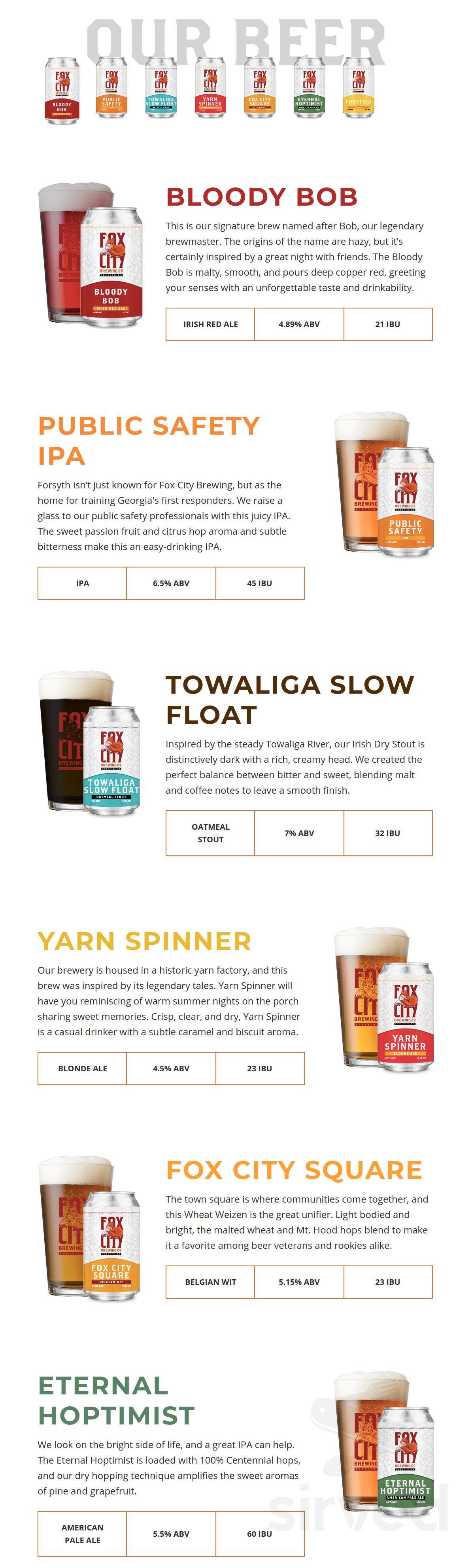 Fox City Brewing Company menu in Forsyth, Georgia, USA