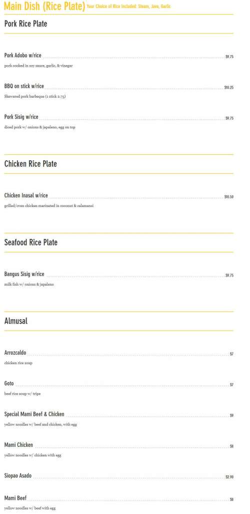 Kabayan Kusina menu in Union City, California, USA