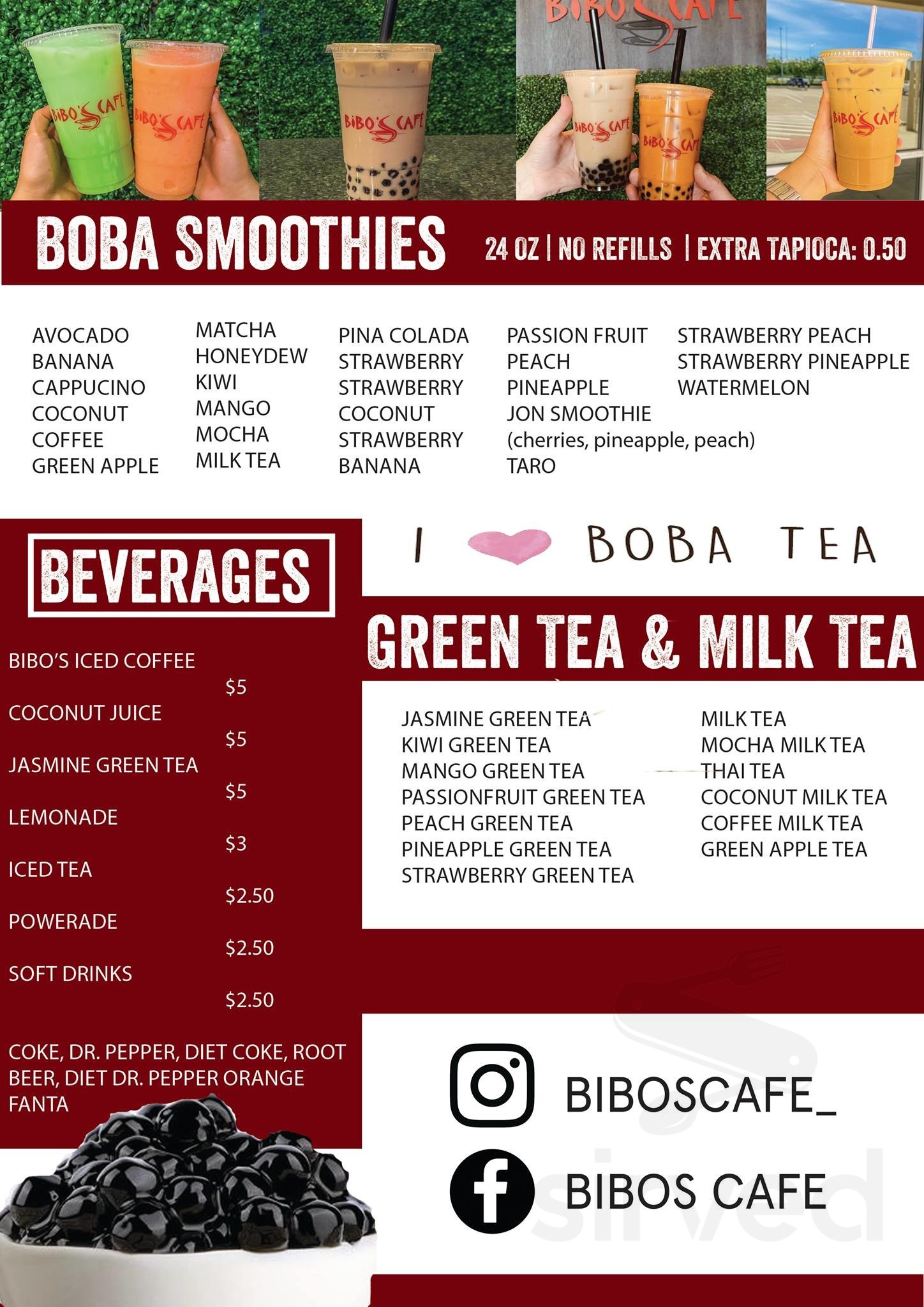 Bibo's Cafe menu in Houston, Texas, USA