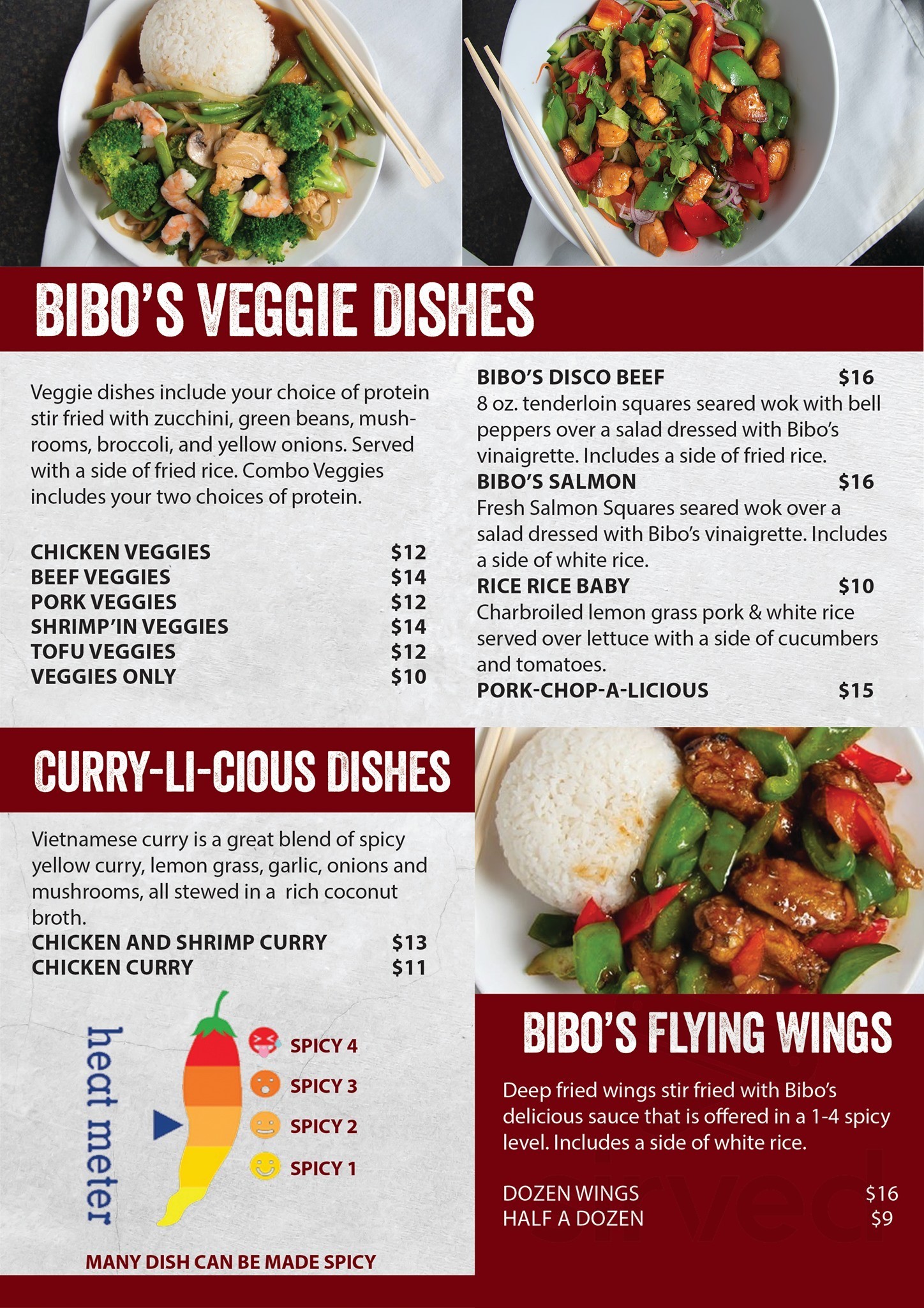 Bibo's Cafe menu in Houston, Texas, USA