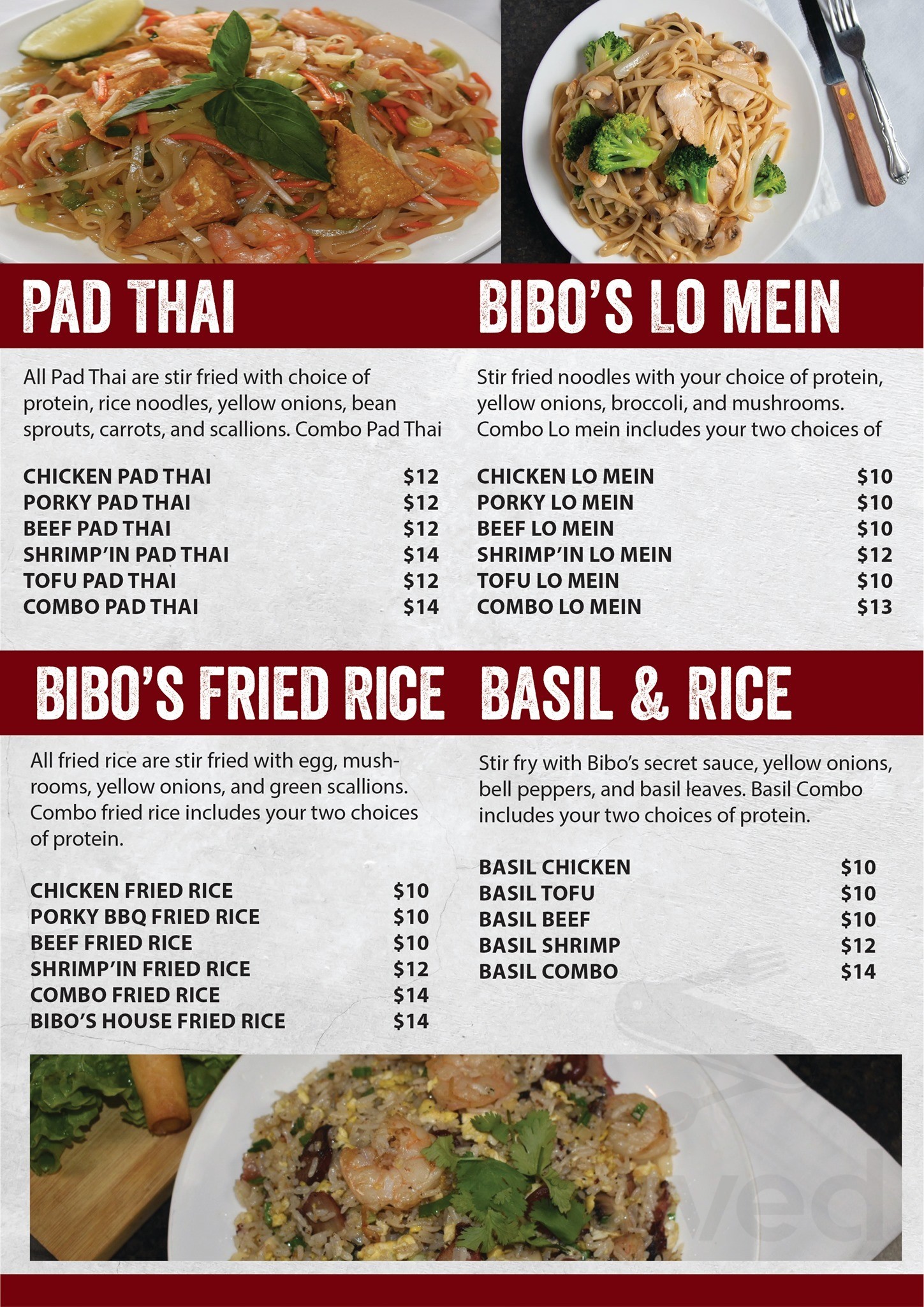Bibo's Cafe menu in Houston, Texas, USA