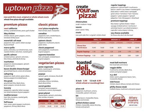Uptown Pizza menu in Salt Spring Island, British Columbia, Canada