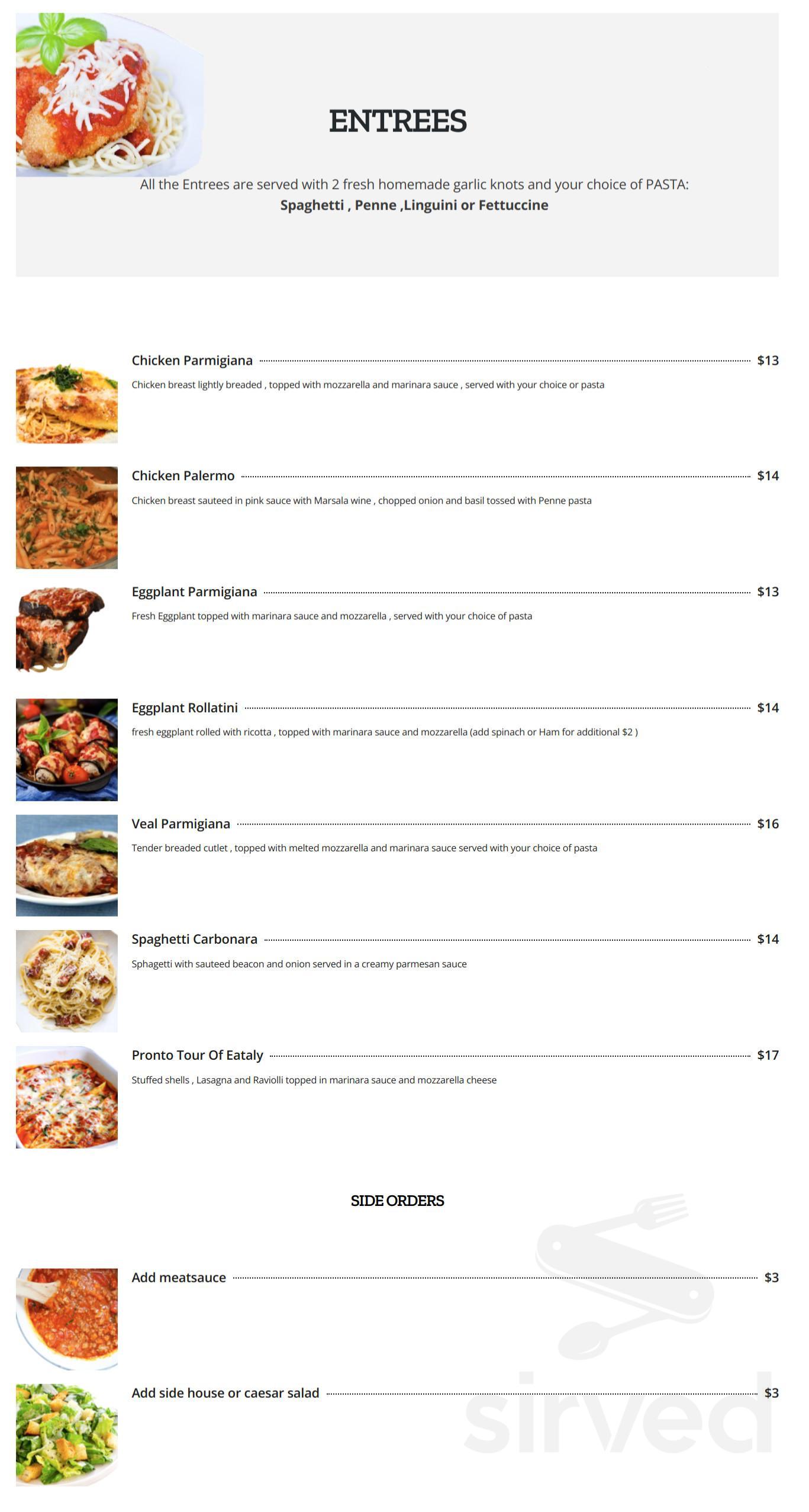 Pronto Eataly Pizza menus in Davenport, Florida, United States