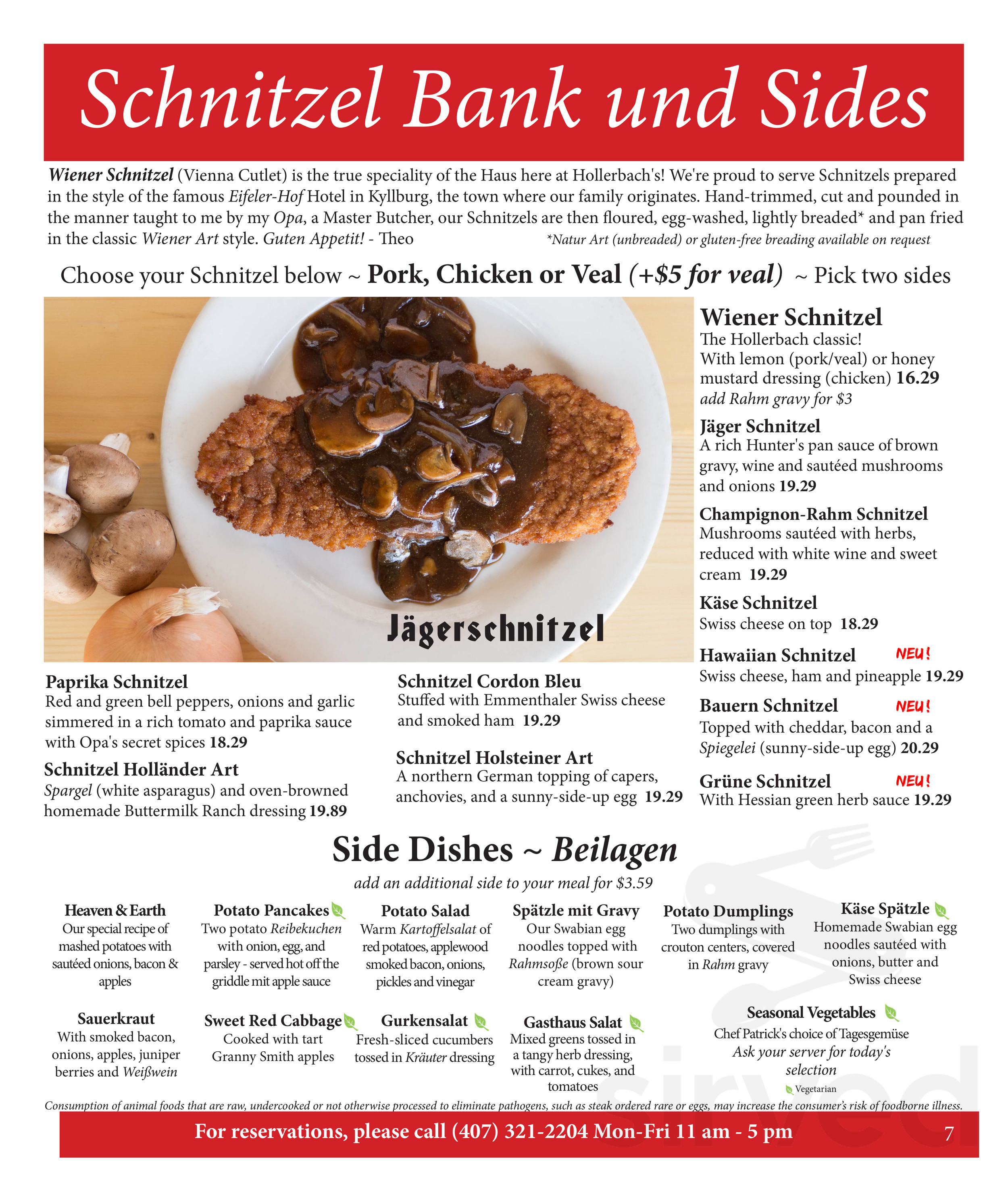 Hollerbach's German Restaurant menu in Sanford, Florida, USA