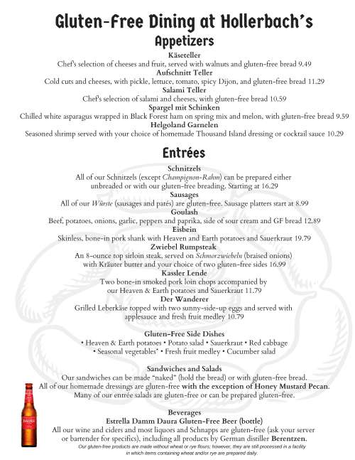 Hollerbach's German Restaurant menu in Sanford, Florida, USA