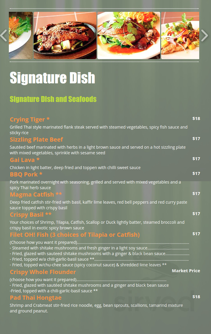 Thai Deelish menu in Ashburn, Virginia, USA