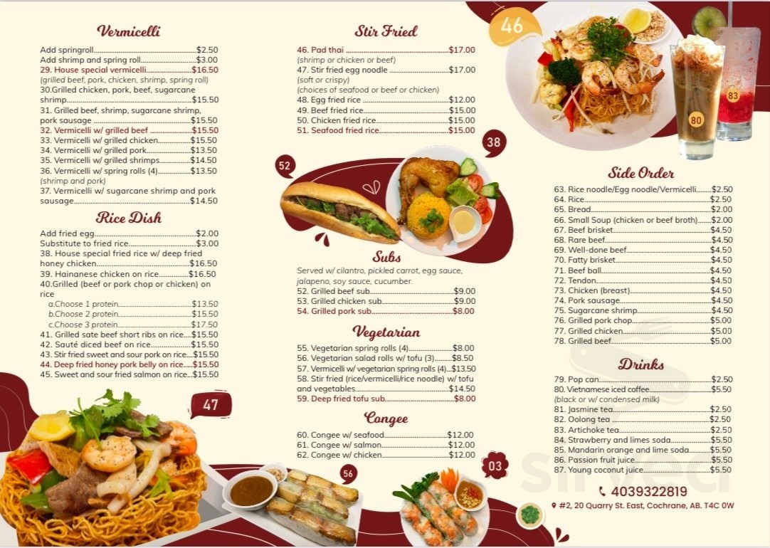 HONG THAI RESTAURANT menu in Cochrane, Alberta, Canada