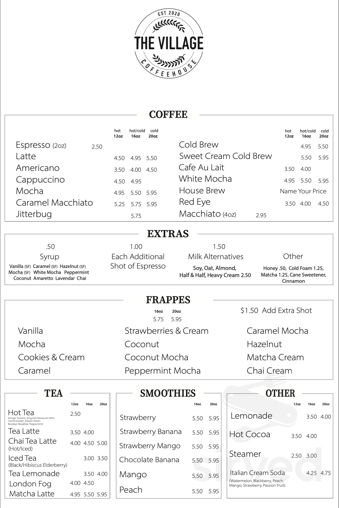 The Village Coffeehouse menu in Sulphur, Louisiana, USA