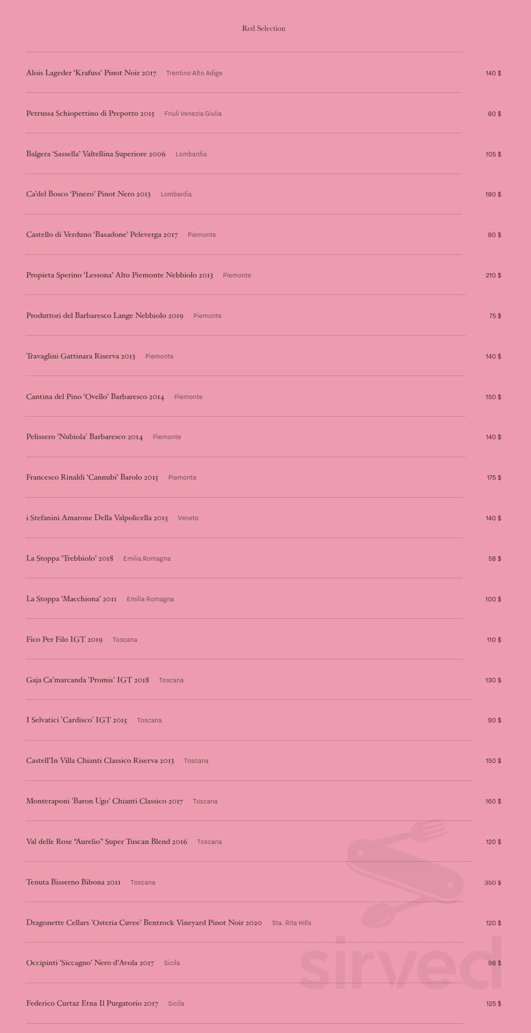 Gucci Osteria da Massimo Bottura menu in Beverly Hills, California, USA