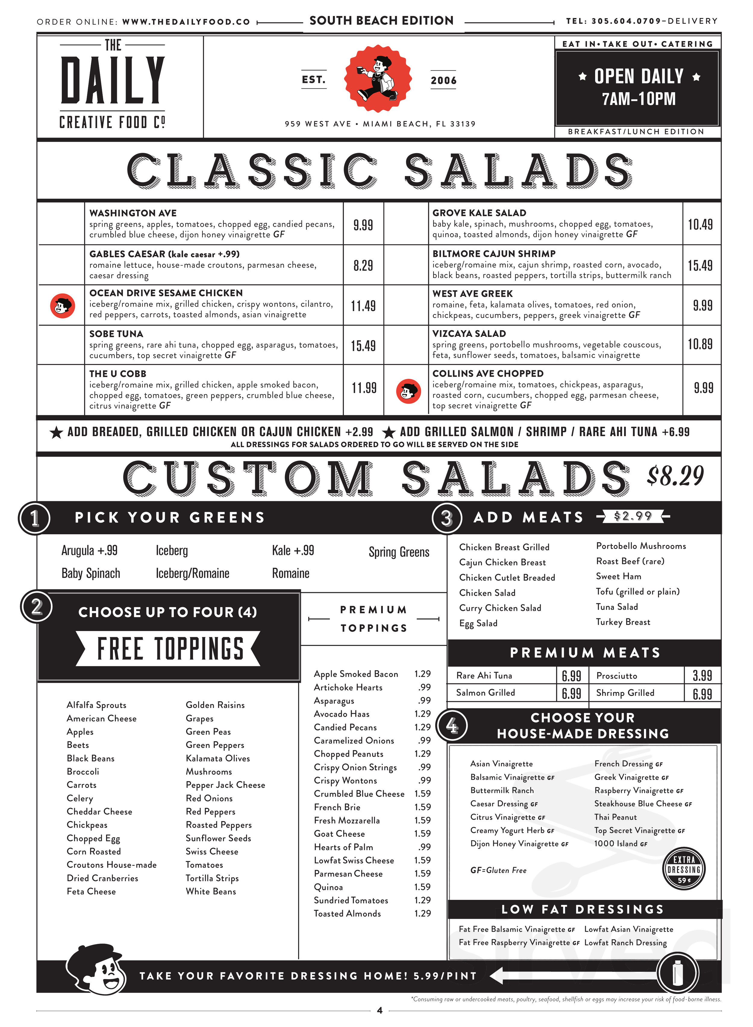 The Daily Creative Food Co. menu in Miami, Florida, USA