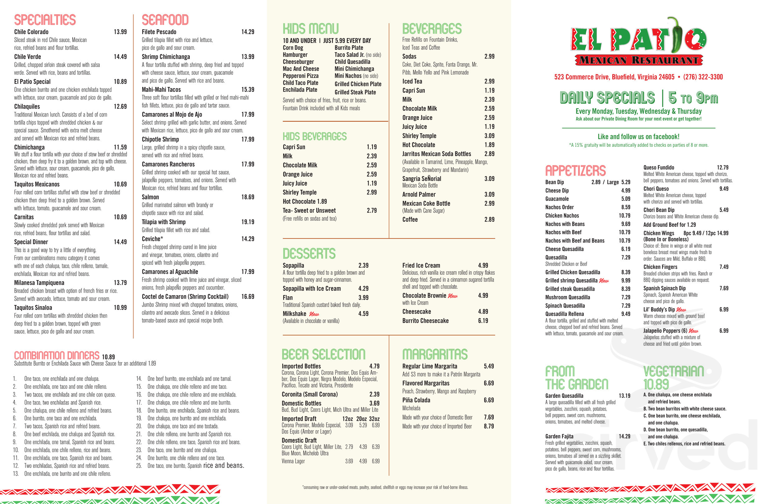 Tampico Mexican Grill menu in Princeton, West Virginia, USA