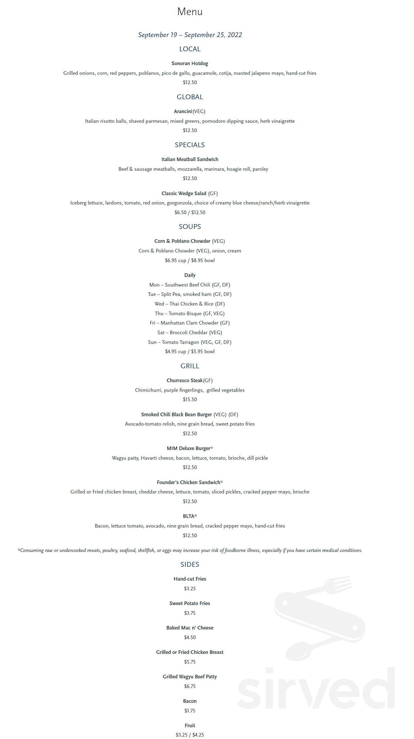 Café Allegro menu in Phoenix, Arizona, USA