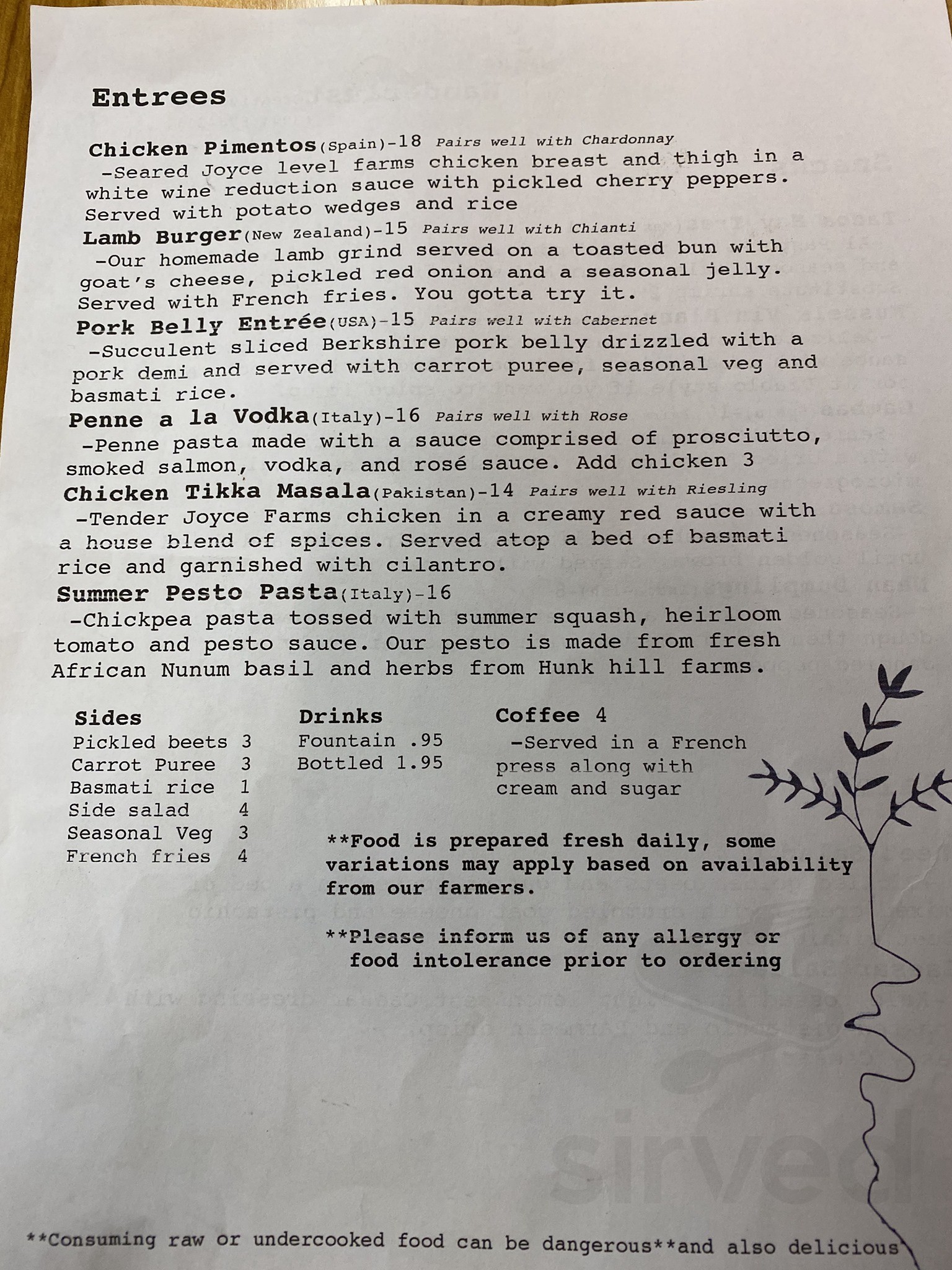 Wanderlust Creativefoods menu in Fayetteville, West Virginia, USA