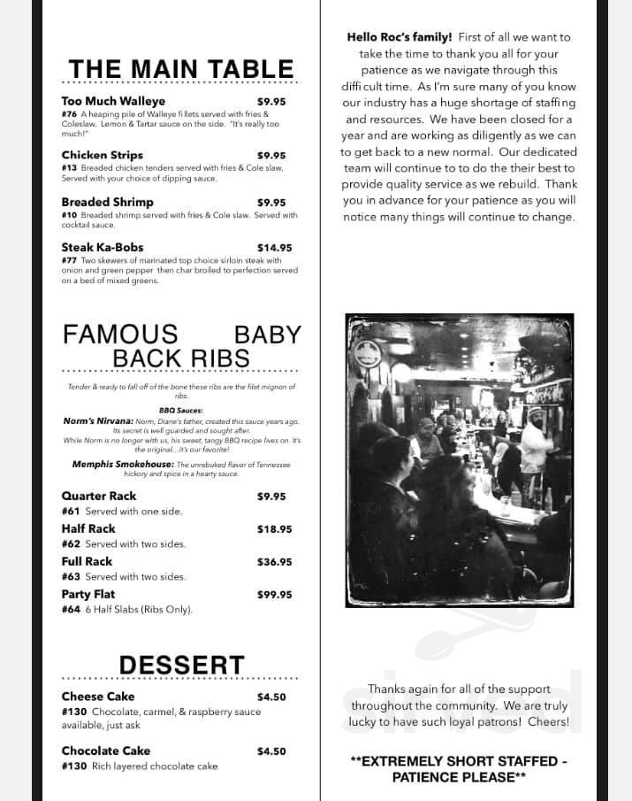 Roc's Blackfront Tavern & Grill menus in Charleston, Illinois, United ...