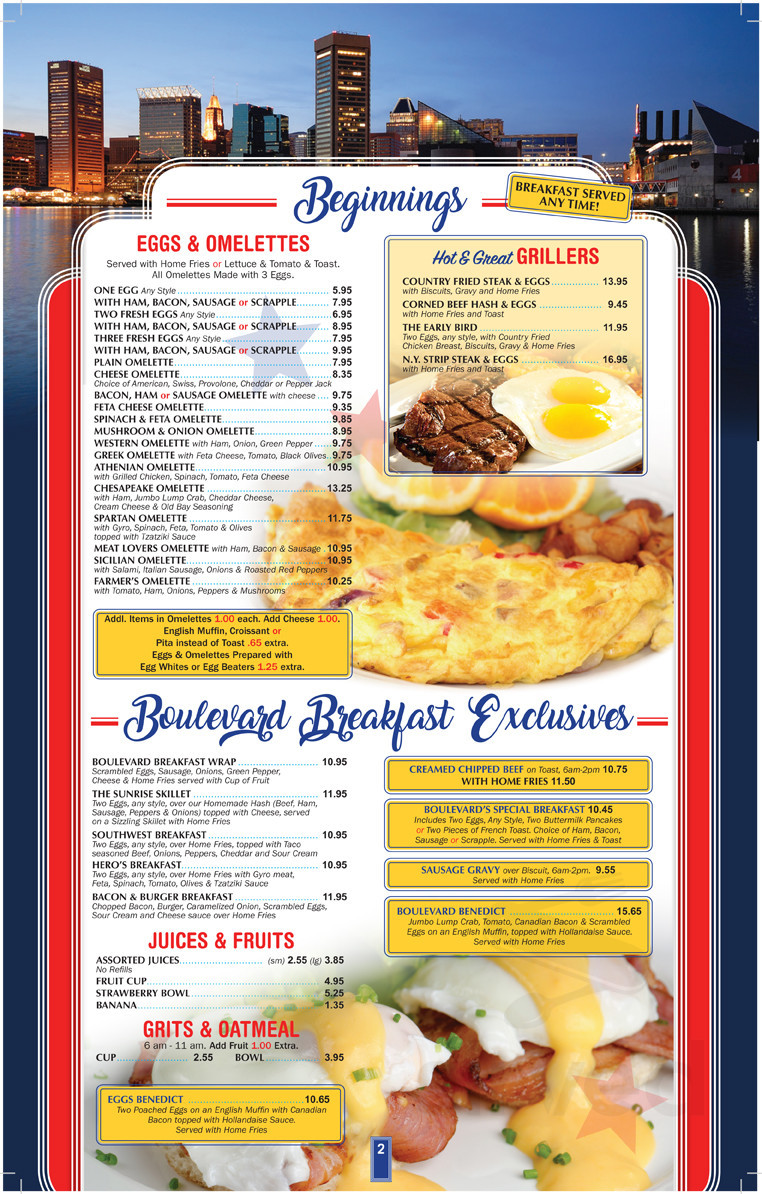 Menu for Boulevard Diner in Dundalk, MD | Sirved