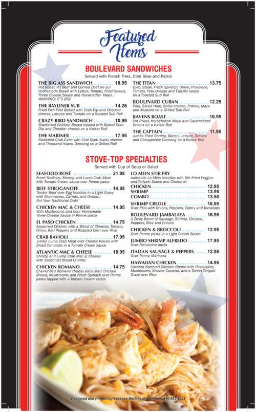 Boulevard Diner menu in Dundalk, Maryland, USA